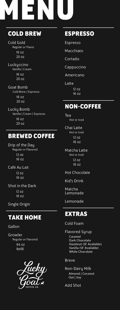 Lucky Goat Menu – Lucky Goat Coffee